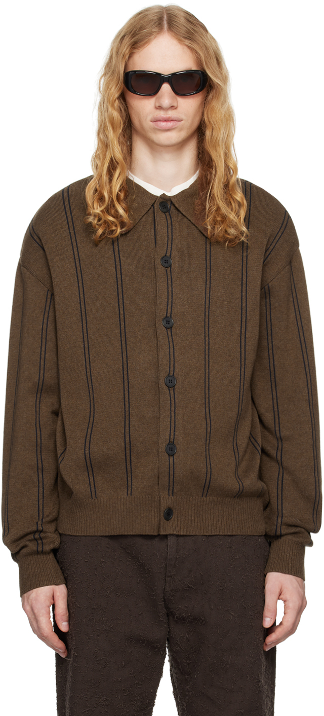 Mfpen Brown Striped Formal Cardigan In Light Brown Stripe - 30